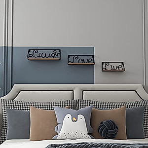 QUTREY Wall Mounted Floating Shelves Set, Live Love Laugh Metal Wall Decor Shelf for Bedroom, Living Room, Kitchen, 3 Packs
