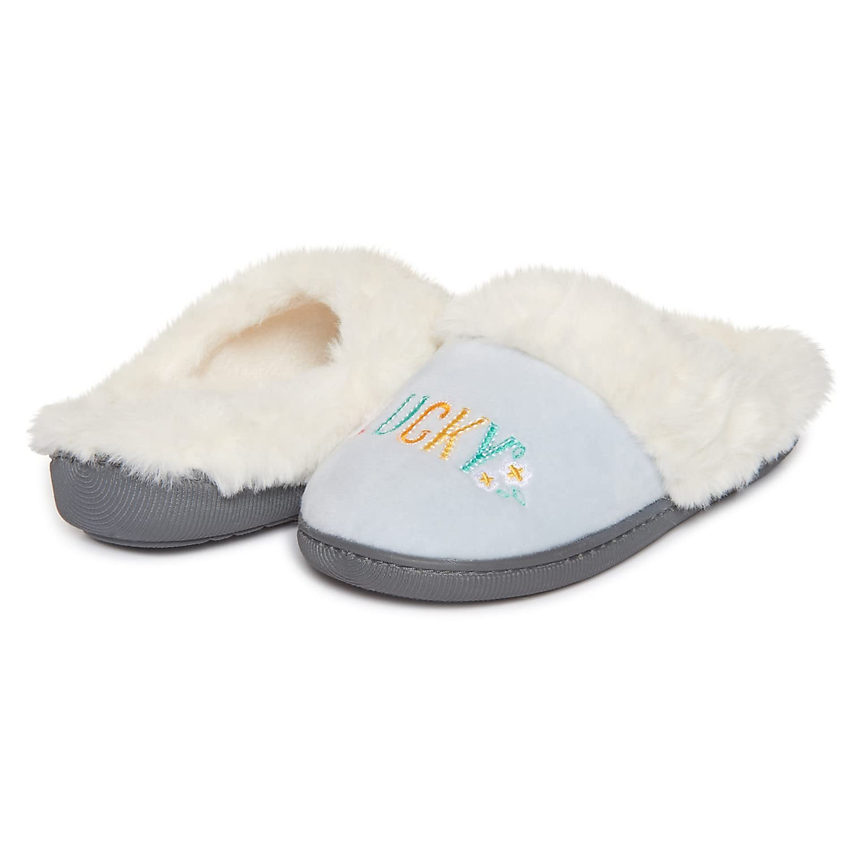Lucky Brand Little Girls Rugged Microsuede Clog Slippers, Fuzzy Warm Bedroom Slipper, Kids Cozy Slip On House Shoes, Light Blue, Size 2-3