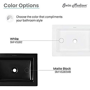 Swiss Madison SM-VS282 Voltaire Wide Rectangle Vessel Sink, Glossy White