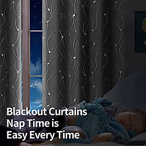 BGment Blackout Curtains for Bedroom 84 Inch Long, Grommet Thermal Insulated Room Darkening Window Curtains with Wave Line and Dots Printed for Living Room 2 Panels Set, 52 x 84 Inch, Dark Grey
