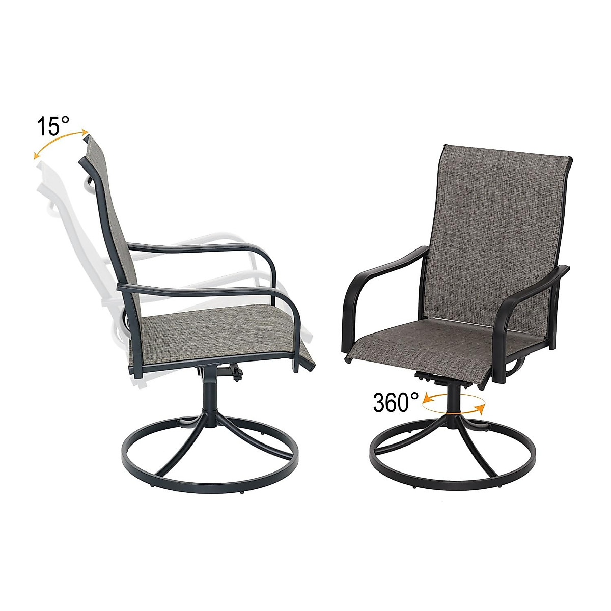 Anmutig Patio Swivel Dining Chair, Outdoor Metal Chair with Textilene Mesh Fabric Patio Furniture Set Porch Chairs with Metal Rocking Frame for Lawn Garden Backyard Light Tan/Grey