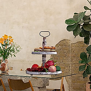 LKMANY Tiered Tray Cupcake Stand 2 Tier Tray Stand Serving Cakes Tray Decorative Trays with Handle,Round Rustic Stand for Kitchen,Homeware Display Platters for Party