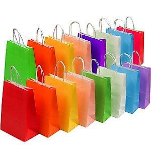 OWill 48 pcs Gift Bags, 8 Colors Party Favor Bags，Goodie Bags with Handles for Kids Birthday, Wedding, Party Supplies -5.9×3.2×8.3 inches