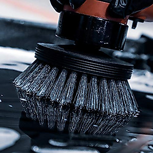 SGCB PRO 3.5” Carpet Drill Brush With Drill Attachment, Medium Duty Car Detailing Scrubbing Brush Pneumatic Scrubber Stiff Brush For Cleaning Car Interior Carpet Upholstery Leather Seat Floor Mat Tire