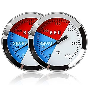 BBQ Thermometer Gauge - Barbecue BBQ Pit Smoker Grill Thermometer Temp Gauge -Stainless Steel Heat Indicator for Cooking Meat 2-Pack