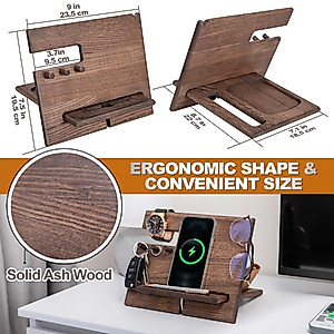 TESLYAR Wood Phone Docking Station Ash Hooks Key Holder Wallet Stand Watch Organizer Men Husband Wife Anniversary Dad Birthday Nightstand Purse Tablet Father Graduation Male