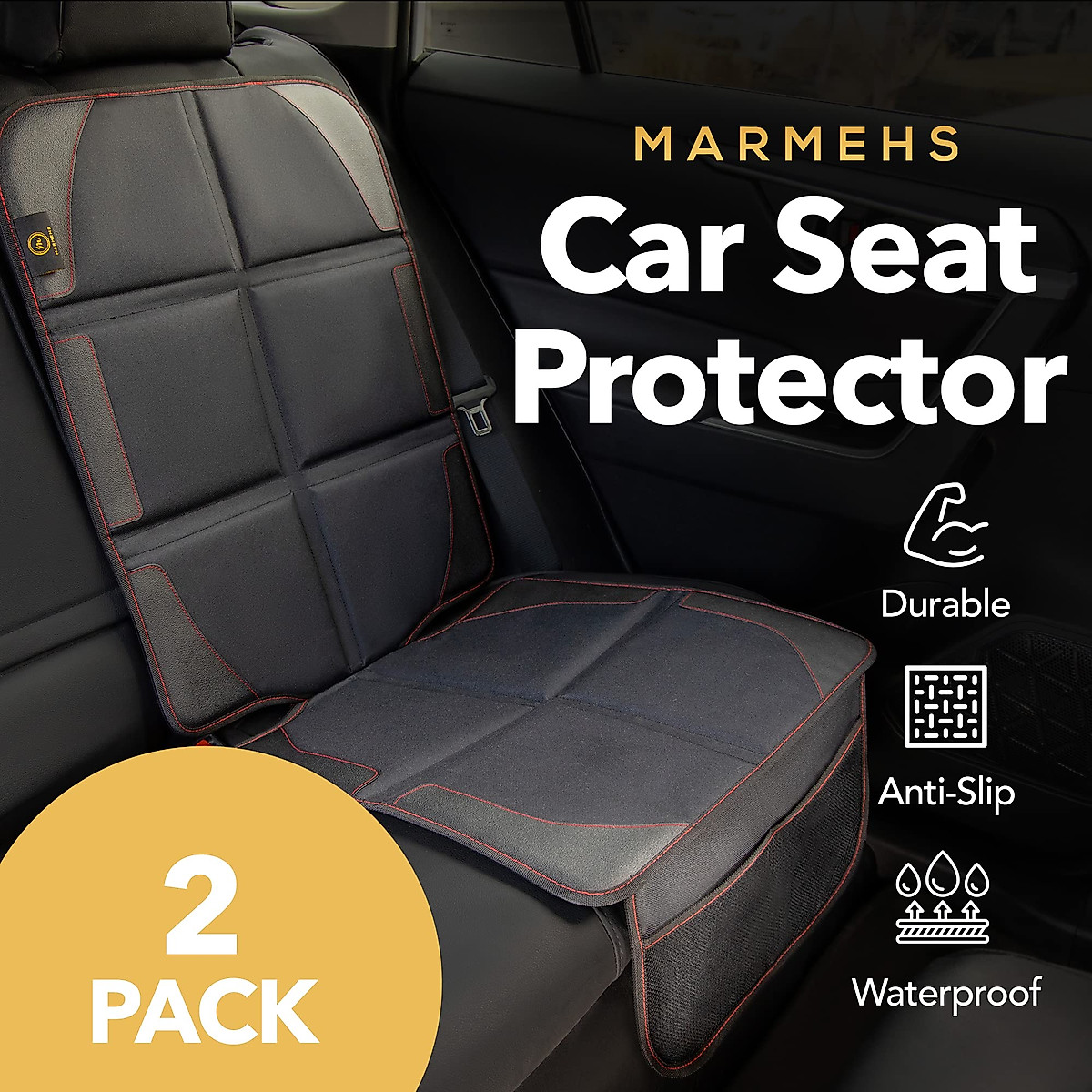 MARMEHS Car Seat Protectors, Car Seat Protector for Child Car Seat Indents, Dirt & Spills, Thick-Padded & Waterproof Seat Protectors for Vehicles, Universal Car Seat Protector with Pockets, 2 Pack