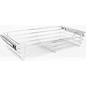 Closet Pull-Out Basket 14"DX29"WX6"H. Heavy-duty wire construction and 100# rated BBS slides (303 series) easily installs in 32mm applications. Finish: Chrome