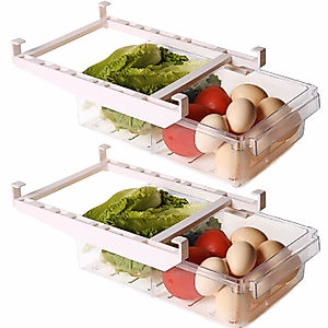 shopwithgreen 2 Pack Refrigerator Organizer Bins with Handle, Pull-out Fridge Drawer Organizer, Freely Pullable Refrigerator Storage Box with 2 Divided Sections, Fit for 0.6'' Fridge Shelf