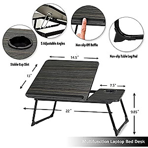Laptop Desk for Bed Couch,Lap Desk for Laptop,Portable Laptop Stand for Desk,Small Adjustable Laptop Desk,Foldable Bed Table for Laptop and Writing, Bed Tray Table with Cup Holder(Black)