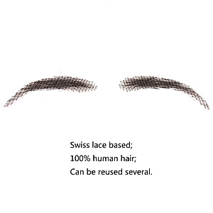 False Eyebrows, CliCling Human Hair Artificial Real Hair Handmade Crochet False Brows Invisible Realistic Natural Fake Eyebrows(Black)