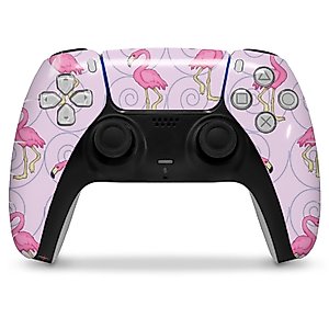 WraptorSkinz Skin Wrap compatible with Sony PS5 DualSense Controller Flamingos on Pink (CONTROLLER NOT INCLUDED)