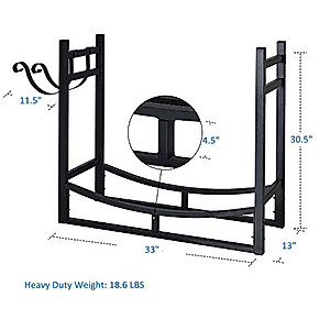 Firewood Rack Indoor Outdoor, 3ft Log Rack Fire Wood Holders Storage Carrier by Patio Guarder, Heavy Duty Steel Log Holder with Kindling Holder for Backyard Garden Firepit Fireplace, Black