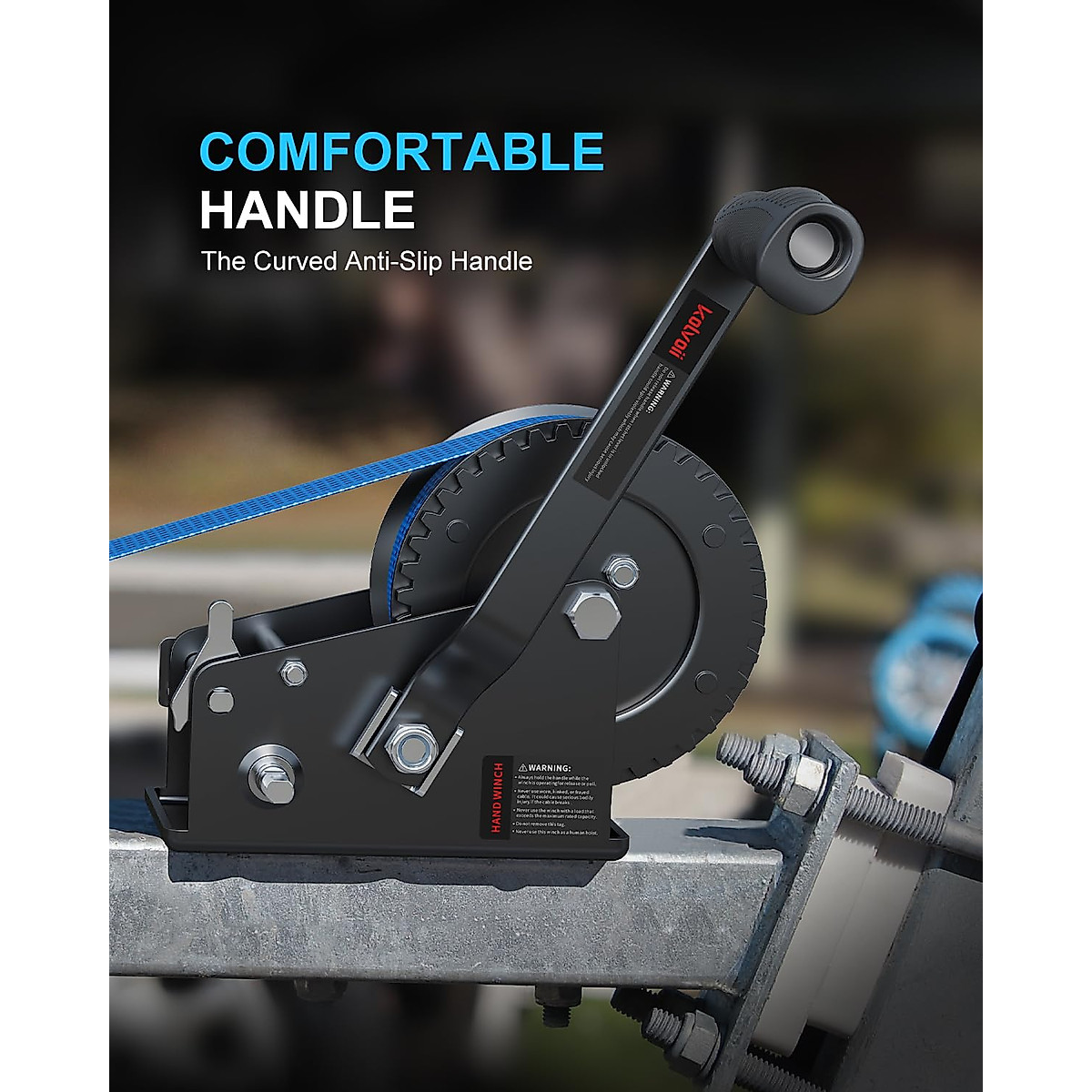 Kolvoii Boat Trailer Winch 3500lbs with 33ft(10M) Polyester Strap, Two Way Ratchet and Two Speed Switchable Hand Crank Winch for Boat Jet Ski Trailer Marine