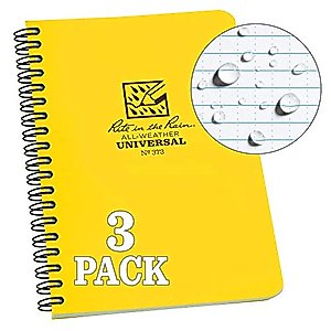 Rite in the Rain Weatherproof Side Spiral Notebook, 4.625" x 7", Yellow Cover, Universal Pattern, 3 Pack (No. 373L3)