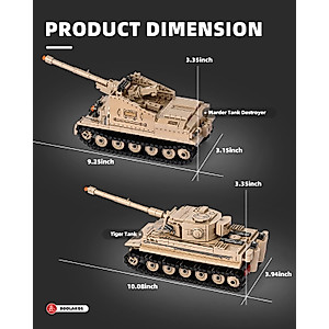 BOOLAKOS Tiger I Heavy Tank Building Blocks Sets, Military WW2 German Tank Destroyer Building Toy, Collectible Army 2-in-1 Model for Adults (597PCS)
