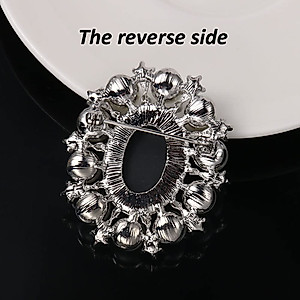 Cameo Brooch Pin, Vintage Victorian Jewelry Blue Crystal Brooch, Silver Tone Fashion Pearl Brooch for Women, Oval Shape Blue White Silver