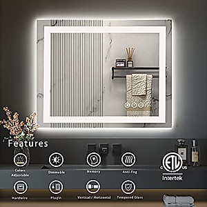 ODDSAN 40x32 Led Mirror for Bathroom, Dimmable Vanity Mirror with Lights, Backlit and Front Lit Makeup Mirror for Wall, Anti-Fog (Horizontal/ Vertical)
