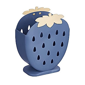 Hoshen Household Tableware /kitchenware Storage Cage, Kitchen Standing Chopstick Cage, Double-Compartment Drain Chopstick Cage，Strawberry Shape，Dark Blue