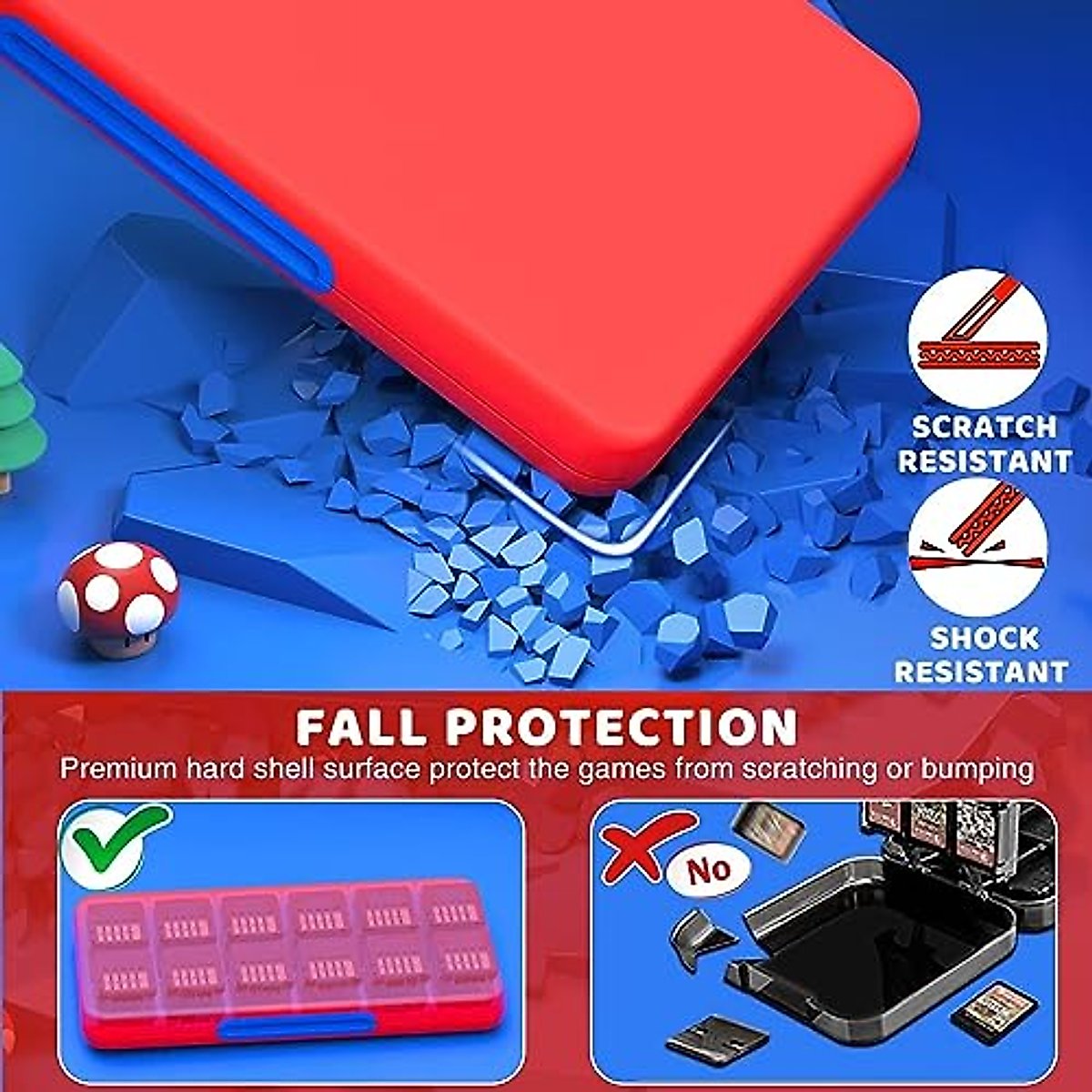 CYKOARMOR Switch Game Case Holder for Nintendo Switch/OLED/Lite Game Card, Switch Game Holder with 24 Game Slots & 24 Micro SD Card Slots, Switch Game Card Case Compact Switch Cartridge Case Red Blue