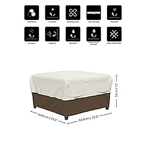 Amazon Basics Ottoman Outdoor Patio Furniture Cover, Medium, Beige / Tan, 25.5" D x 25.5" W x 13" H