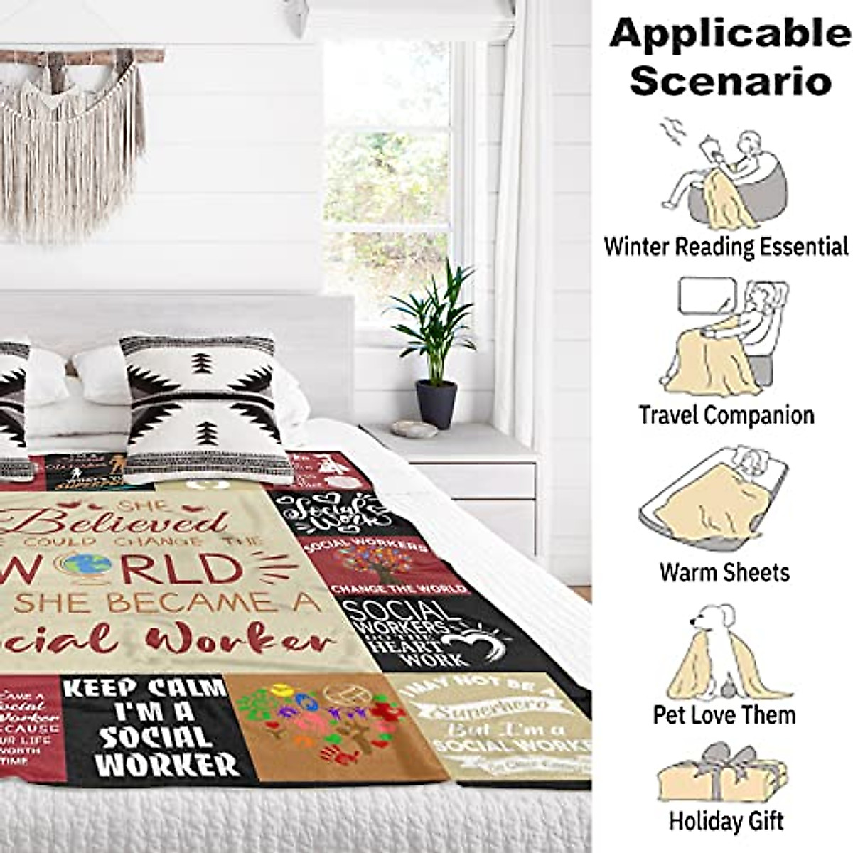 Social Worker Gifts for Women Blanket Birthday for Social Workers Appreciation Graduation Gifts for BSW, MSW, DSW Soft Throw Fleece Blanket 60”x50” in Home Bed Sofa Chairs Dorm