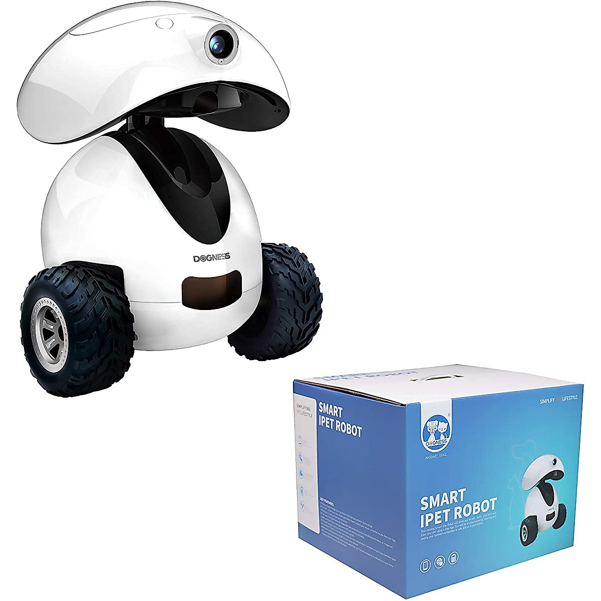 DOGNESS Pet Robot Camera-Monitor Your Pet Remotely with HD Video, Two-Way Audio, Night Vision, for Dogs and Cats via APP (White)