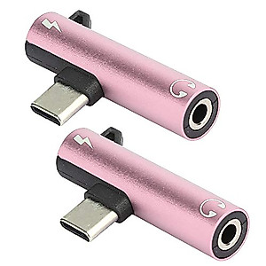 USB C to 3.5MM Audio Adapter, 2Pcs 2 in 1 Universal TypeC to 3.5mm Assist Audio Cable Charger Headset Distributor Adapter for Motorola Moto for LeEco Le for Xiaomi 6 for Nubio Z17, etc(Pink)