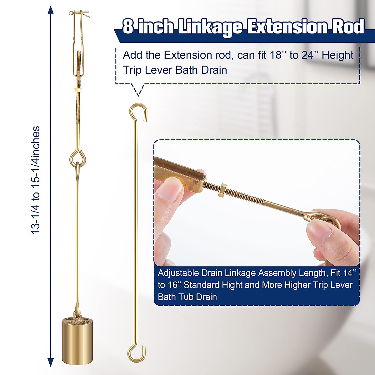 Enhon Universal Bath Tub Drain Linkage Assembly with Trip Lever and Strainer Done Cove, Bathtub Drain Kit, Fit for Trip Lever Bath Tub Waste and Overflow Drain, Chrome