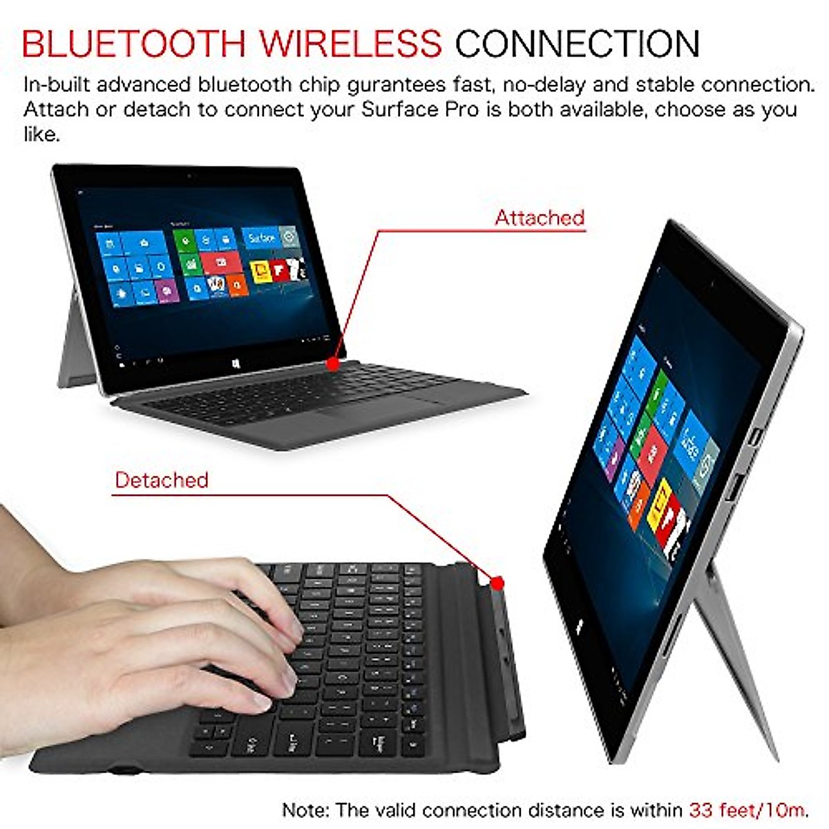 Fintie Type Cover for Microsoft Surface Pro 7 Plus/Pro 7 / Pro 6 / Pro 5 / Pro 4 / Pro 3, Ultrathin Portable Wireless Bluetooth Keyboard with Built-in Rechargeable Battery (Black)
