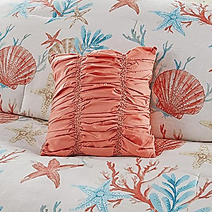 Madison Park 100% Cotton Comforter Set - Coastal Coral, Starfish Design All Season Down Alternative Cozy Bedding with Matching Shams, Decorative Pillow, King(104"x92"), Teal 7 Piece