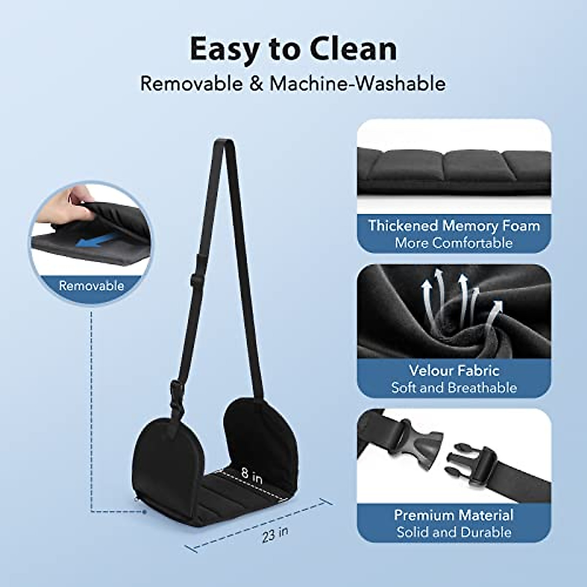 GobiSea Airplane Foot Rest Foot Hammock for Plane Travel - Portable Airplane Footrest Memory Foam Airplane Foot Hammock with Flat Rigid Base - Travel Essentials - Black