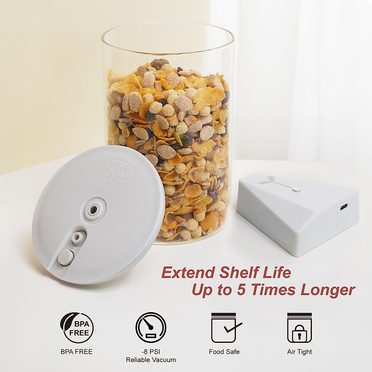 SealVax®Coffee Vacuum Canister- Vacuum Canister Coffee, Airtight Round Glass Storage Containers. Voyd vacuum canister, size large x 1 pcs + small x 1 pcs with vacuum sealer.