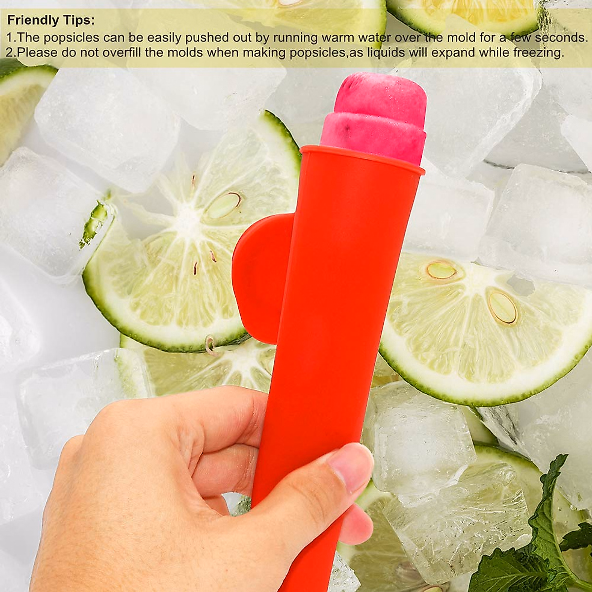 Helpcook Silicone Ice Pop Molds,BPA Free Popsicle Molds with Attached Lids,Reusable DIY Popsicle Molds for Kids,Set of 6 (Pure color)