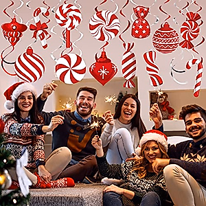 Christmas Peppermint Candy Hanging Decorations Christmas Candies Ceiling Hanging Swirls Xmas Party Ceiling Whirl Streamers For Home Winter Holiday Christmas Party Decor (Red White,Mixed Candy)