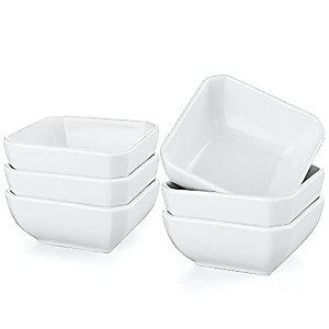 Yedio 3 Oz Dipping Sauce Bowls Ceramic Small Dip Bowls, Mini Serving Bowl for Side Dishes Sushi Soy Sauce Snack ketchup BBQ Charcuterie Condiment, Square White Porcelain Cups, Set of 6