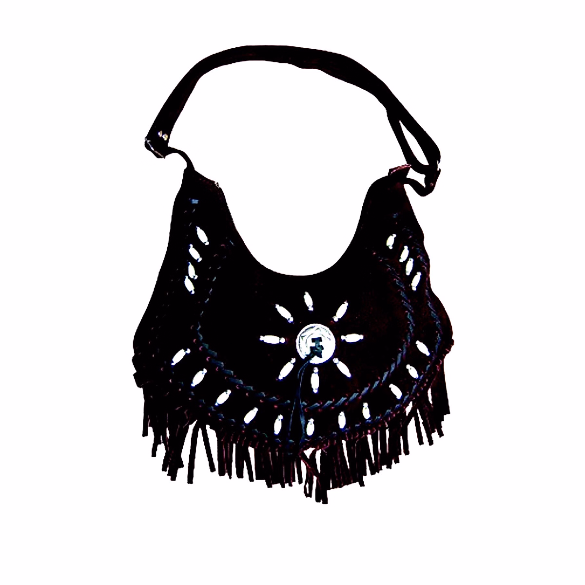 Fringe Suede Leather Purse Bag Shoulder Cross Body Straps Southwest Hair Pipes Cabachon