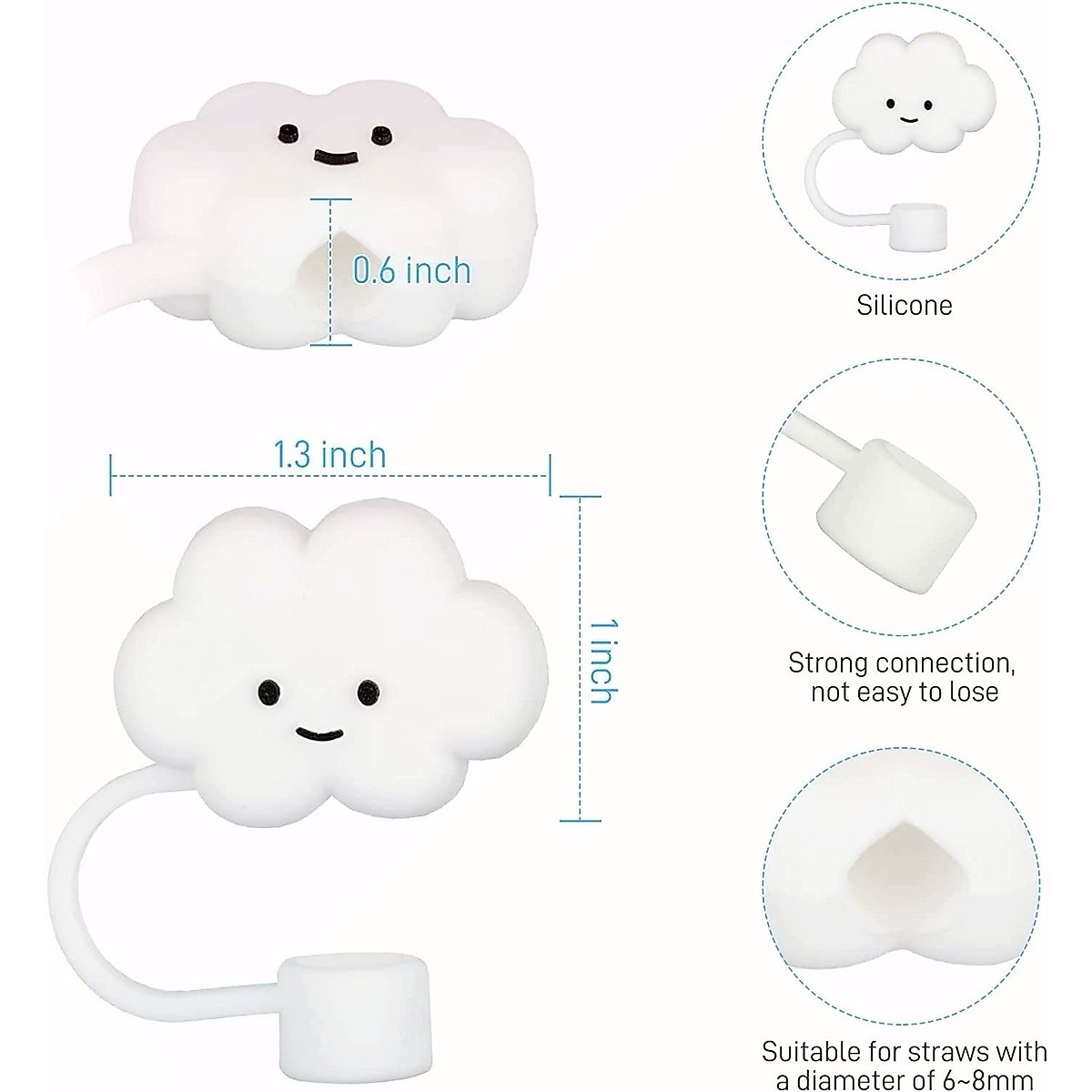 6 Pack Straw Covers Cap, Cute Silicone Cloud Straw Covers, Straw Protectors, Soft Silicone Cloud Shape Straw Lid for 6-8 mm Straws (Cloud Shape)