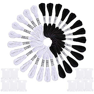 Cldamecy Embroidery Floss,13 Skeins White & 13 Skeins Black Embroidery Threads for Cross Stitch,Friendship Bracelets String,and DIY Art Craft ,with 10 PCS Floss Bobbins