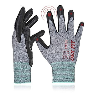DEX FIT Nitrile Work Gloves FN330, 3 Pairs, 3D-Comfort Stretchy Fit, Firm Grip, Thin & Lightweight, Touch-Screen Compatible, Durable, Breathable & Cool, Machine Washable; Grey M (8)