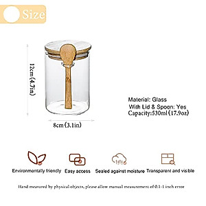 Glass Jars with Airtight Lid and Spoon,Glass Food Storage Jars Containers,Overnight Oats Containers with Lids,Decorative Kitchen Jars for Coffee/Tea/Sugar/Spice,Bath Salt Containers 18Oz/530ML(3PCS)