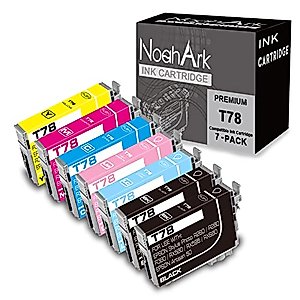 NoahArk 7 Packs T078 Remanufactured Ink Cartridge Replacement for Epson 78 use for Stylus Photo R260 R280 R380 RX580 RX595 RX680 Printer(2 Black,1 Cyan,1 Magenta,1 Yellow,1 Light Cyan,1 Light Magenta)