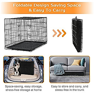 48 Inch Dog Crate Dog Cage for Large Dogs Folding Mental Wire Dog Kennel Outdoor and Indoor with Double-Door Divider Panel Removable Tray and Handle