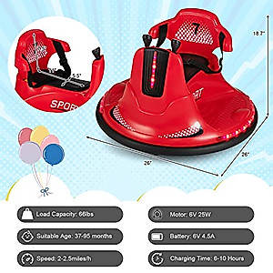 Costzon Bumper Car, Battery Powered Electric Vehicle w/Remote Control, Safety Belt, Music, Flashing Lights, Joysticks, 360 Degree Spin, 2 Driving Modes, Gift for Boy Girl, Ride on Car (Red)