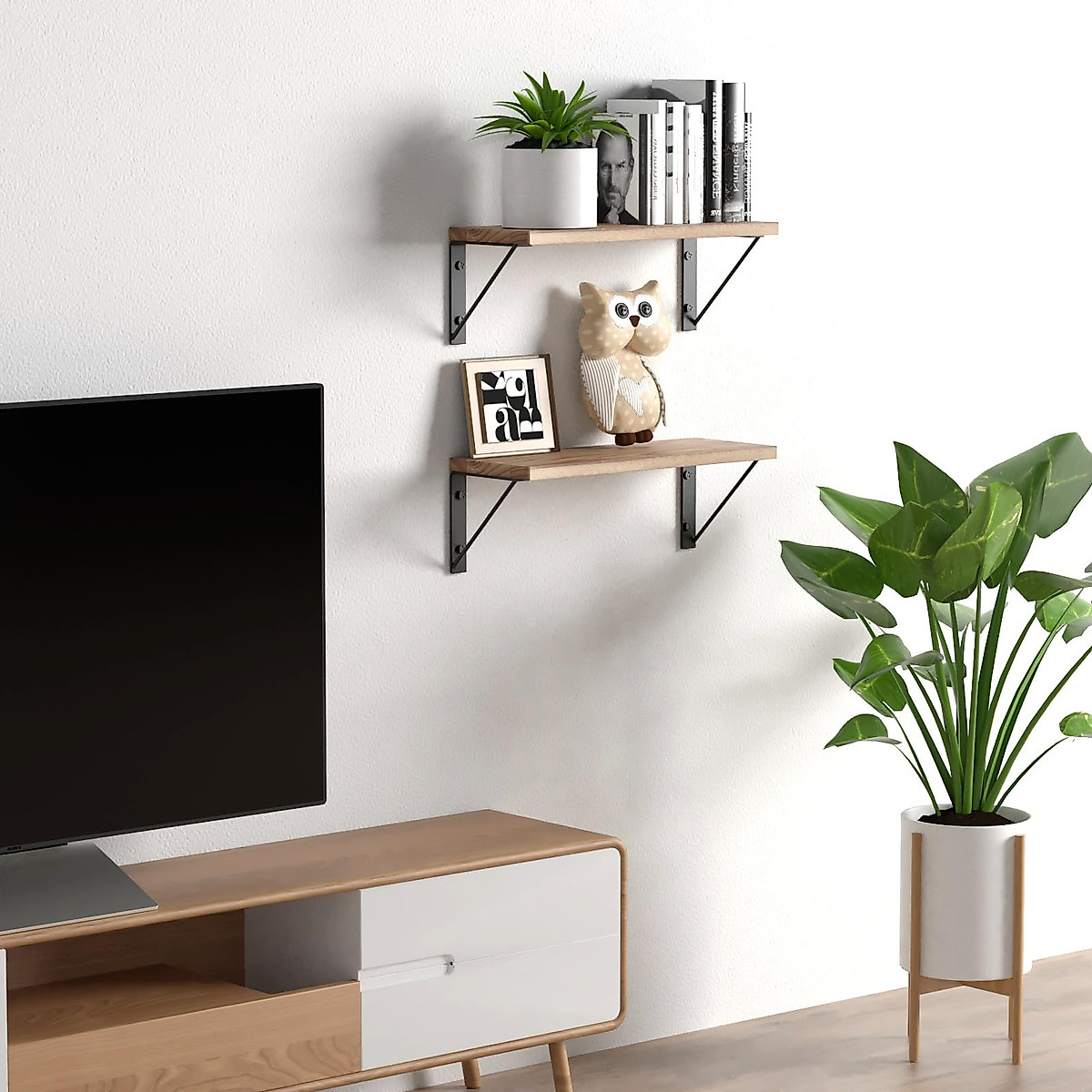 HOBBYMATE Floating Shelves, Wall Mounted Bathroom Storage Organizer Wood Shelf, Home Display Decoration Wall Shelf, Pack of 2