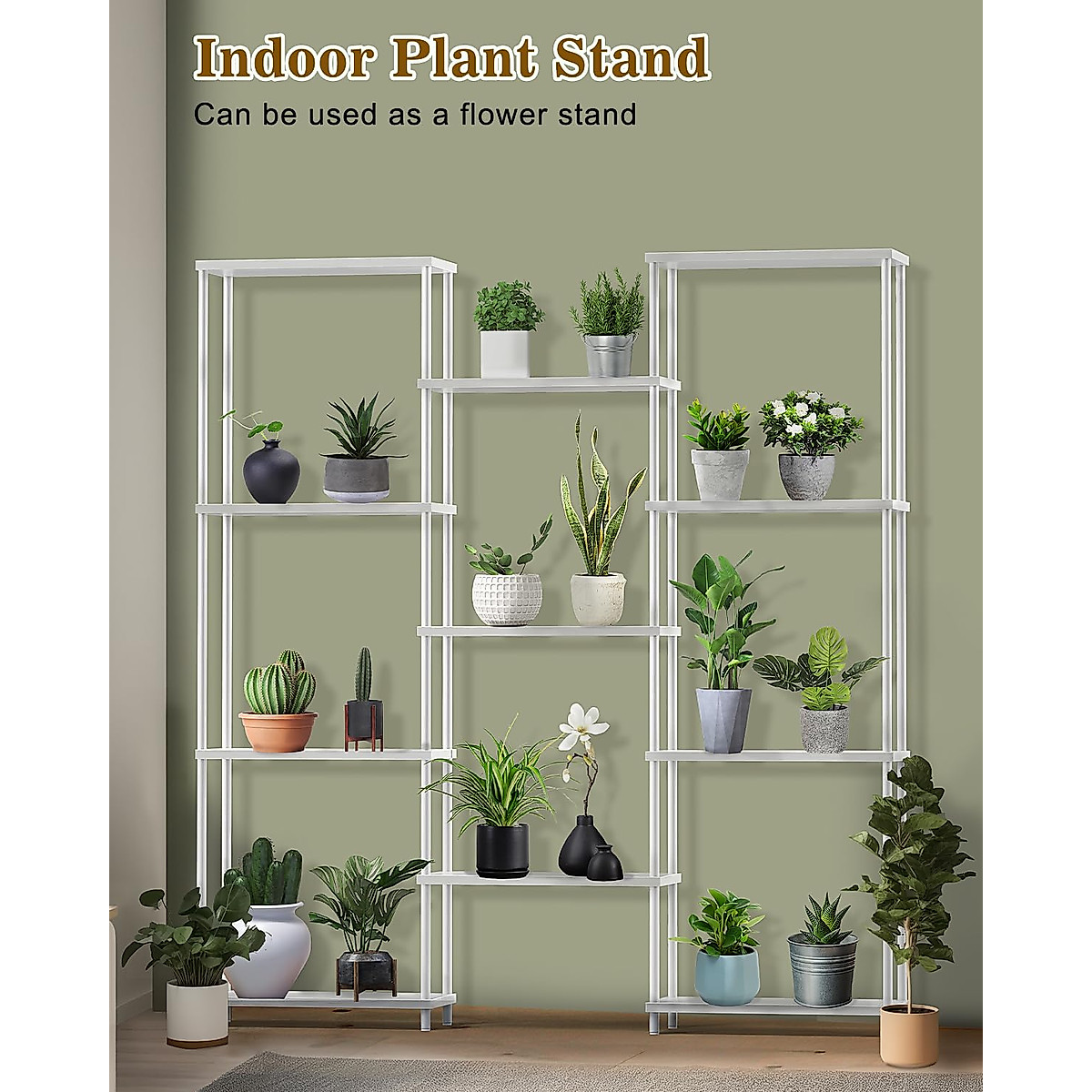 MOOACE 4 Tier Bookshelf, Industrial Style Bookcases with 11 Open Display Shelves, Open Large Storage Bookshelves Shelving with Anti-Falling Device for Bedroom,Living Room, Office Display Cabinet White