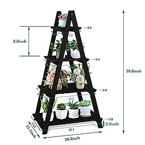 Babion 4-Tier Ladder Shelf, Bookshelf for Small Spaces, Wooden Ladder Bookcase, Storage Rack, Plant Stand Floor Freestanding, Flowerpot Storage Shelf (Black)