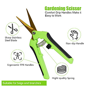 Pruning Shears Garden Scissors Clippers, 1 Pack 8" Professional Sharp Bypass Pruning Shears and 1 Pack 6.5 Inch Gardening Scissors Hand Pruner Pruning Shear with Curved Precision Blades
