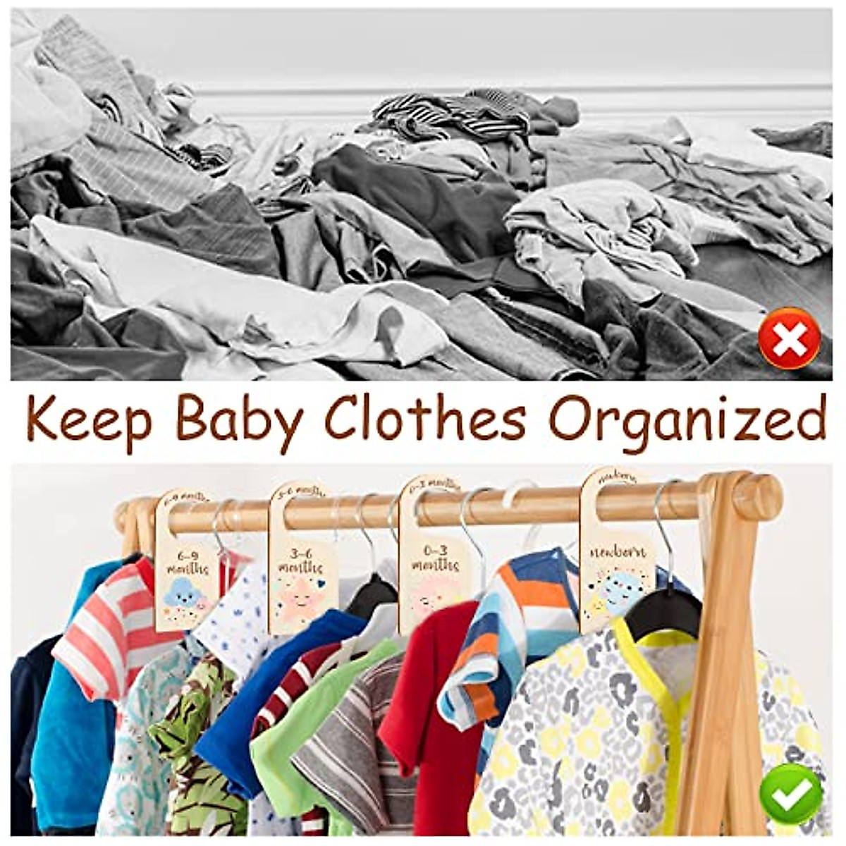 Baby Closet Dividers, 8 Pcs Double-Sided Wooden Baby Clothes Organizer from Newborn to 24 Month, Baby Clothes Dividers for Baby Room, Nursery, Daycare Wardrobe