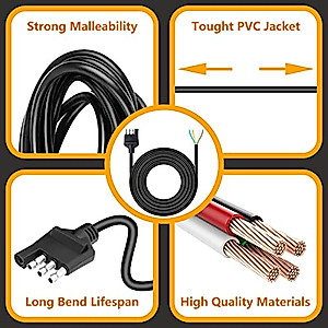 Zimuqi 4 Way 10 Feet Flat Trailer Connector Jacketed Cable Heavy Duty Extension Standard 4 Pin Trailer End Wiring Harness Adapter 18AWG Color-Coded Red Copper Wires Trailer Hitch Wiring (10Feet)